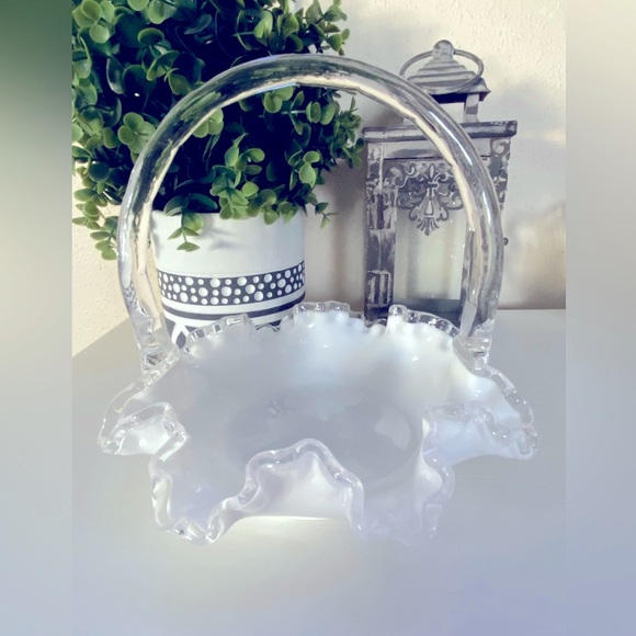 Fenton | Accents | Vintage Fenton Silver Crest White Milk Glass Bamboo ...